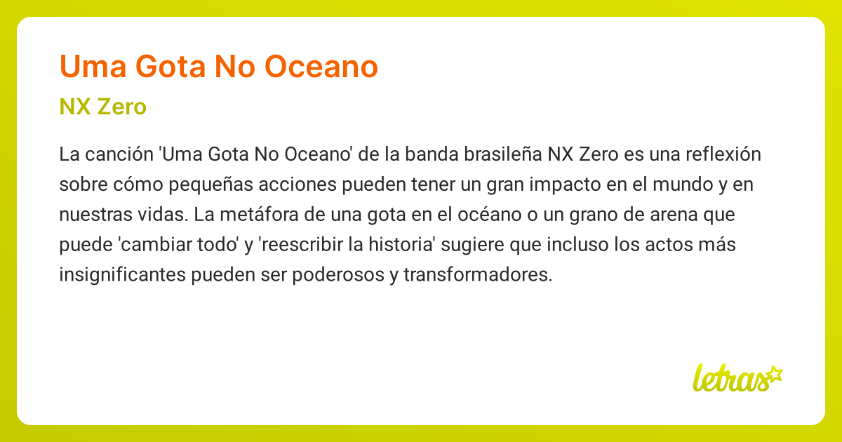 Significado de la canción UMA GOTA NO OCEANO (NX Zero) - LETRAS.COM