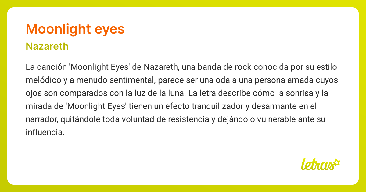 Significado de la canción MOONLIGHT EYES (Nazareth) - LETRAS.COM
