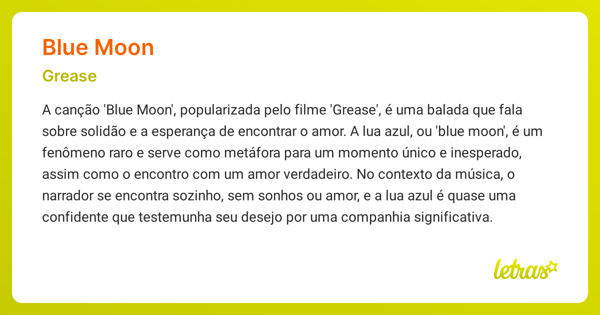 Significado da música BLUE MOON (Grease) - LETRAS.MUS.BR