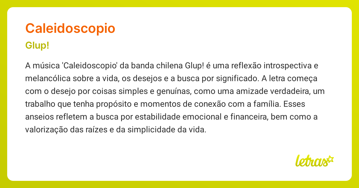 Significado da música CALEIDOSCOPIO (Glup!) - LETRAS.MUS.BR
