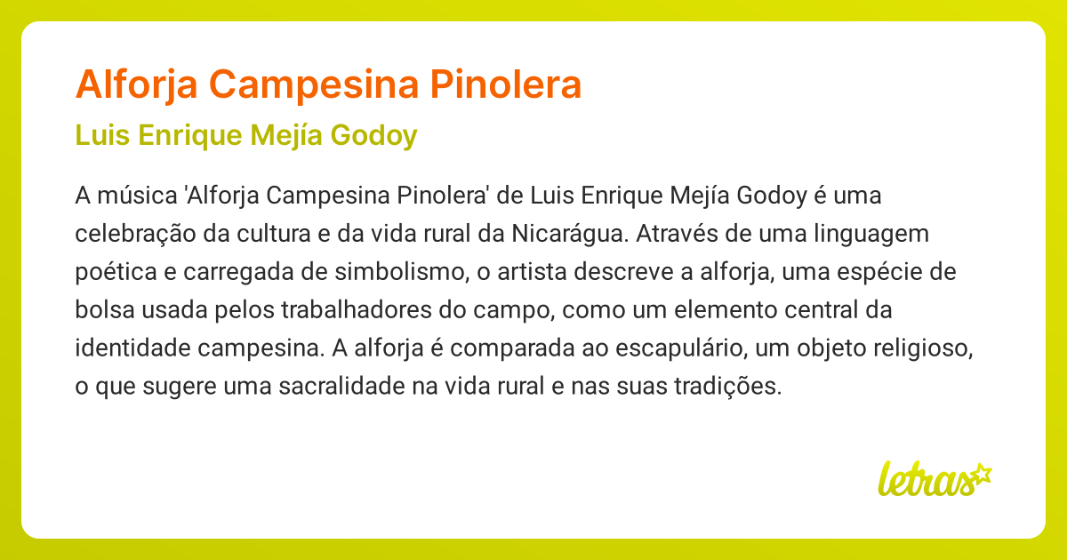 Significado da música ALFORJA CAMPESINA PINOLERA (Luis Enrique Mejía ...