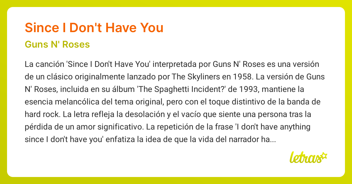 Significado de la canción SINCE I DON'T HAVE YOU (Guns N' Roses ...