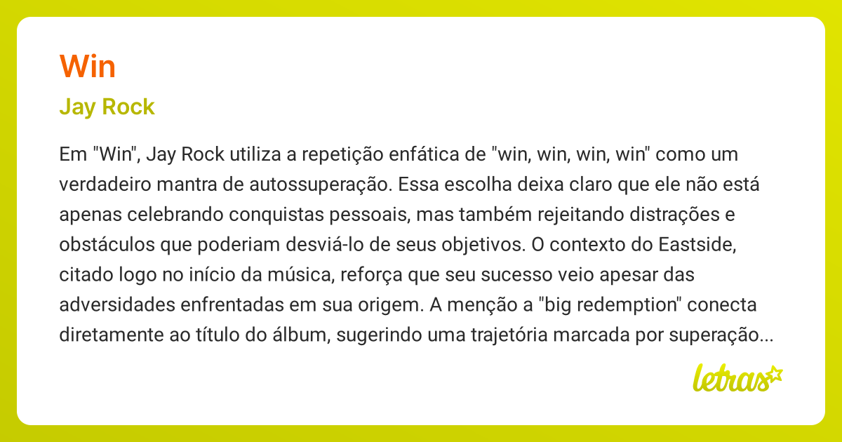 Significado da música WIN (Jay Rock) - LETRAS.MUS.BR
