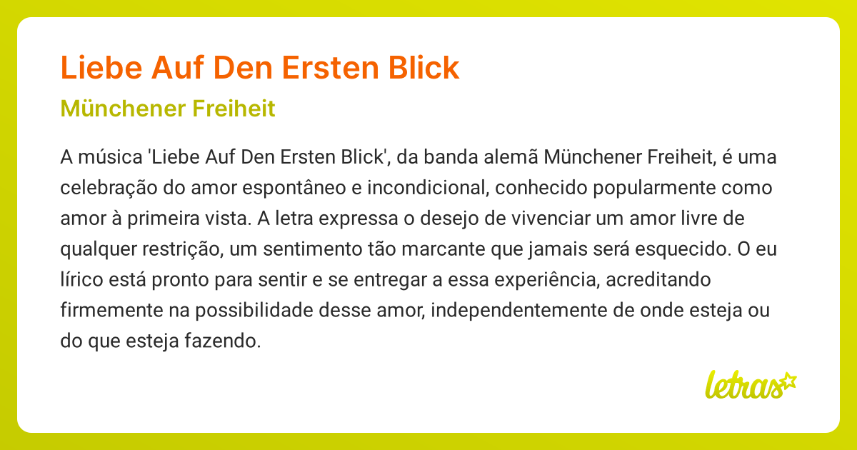 Significado da música LIEBE AUF DEN ERSTEN BLICK (Münchener Freiheit ...