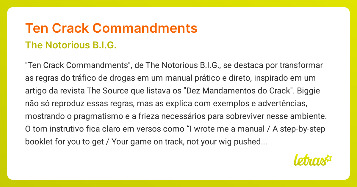 Significado da música TEN CRACK COMMANDMENTS (The Notorious B.I.G ...
