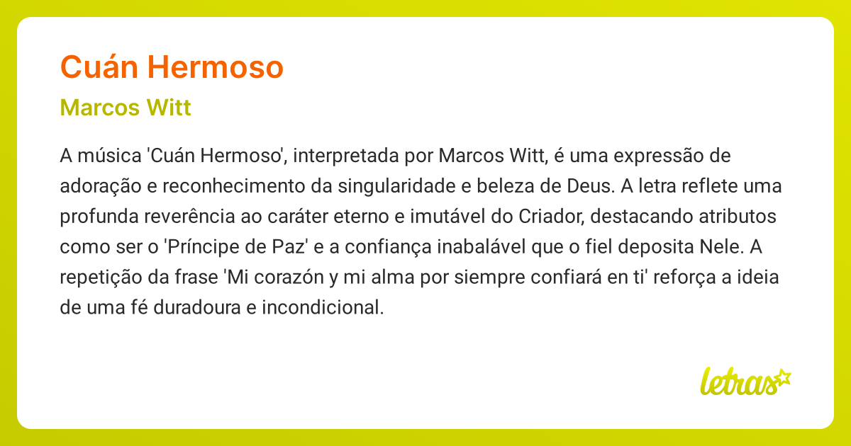 Significado da música CUÁN HERMOSO (Marcos Witt) - LETRAS.MUS.BR
