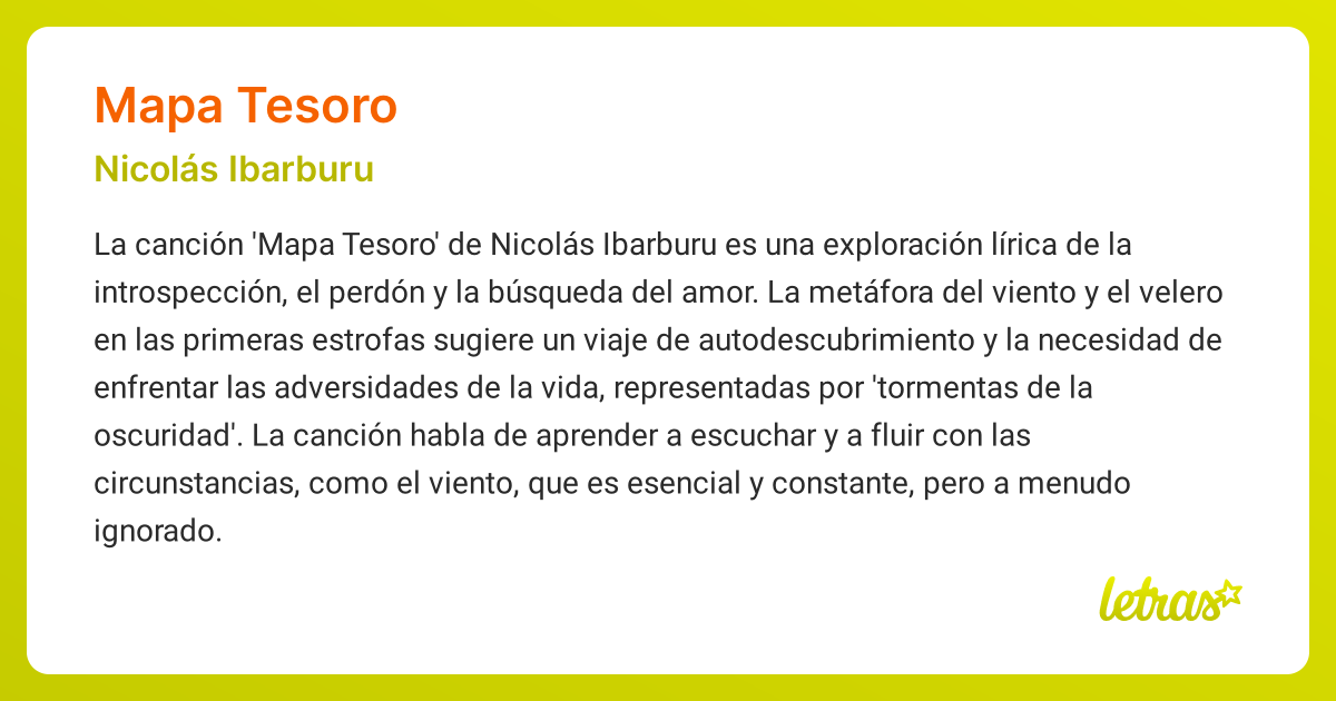 Significado de la canción MAPA TESORO (Nicolás Ibarburu) - LETRAS.COM
