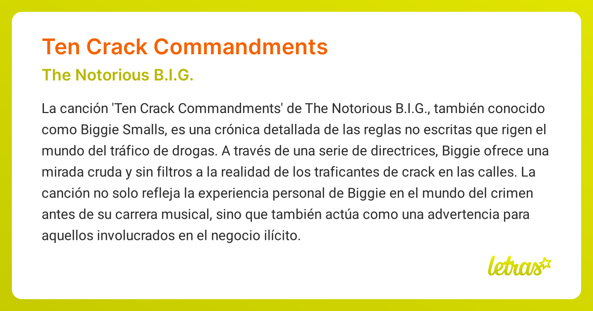 Significado de la canción TEN CRACK COMMANDMENTS (The Notorious B.I.G ...