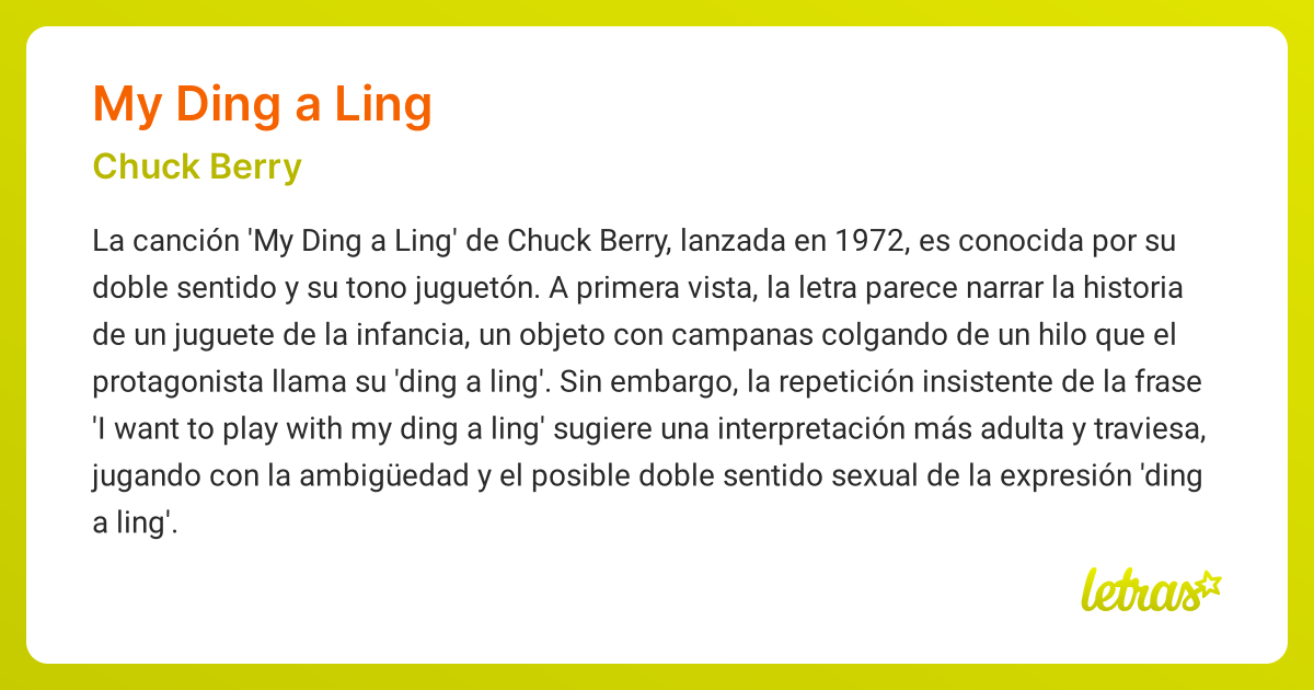 Significado de la canción MY DING A LING (Chuck Berry) - LETRAS.COM