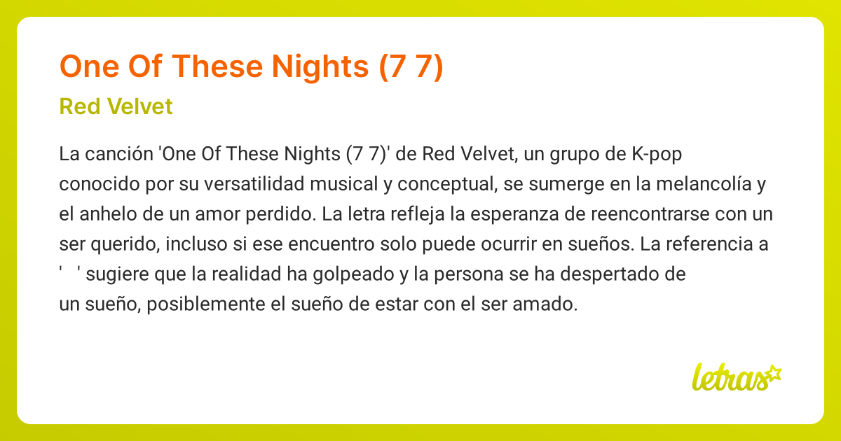 Significado de la canción One Of These Nights (7월 7일) (Red Velvet ...