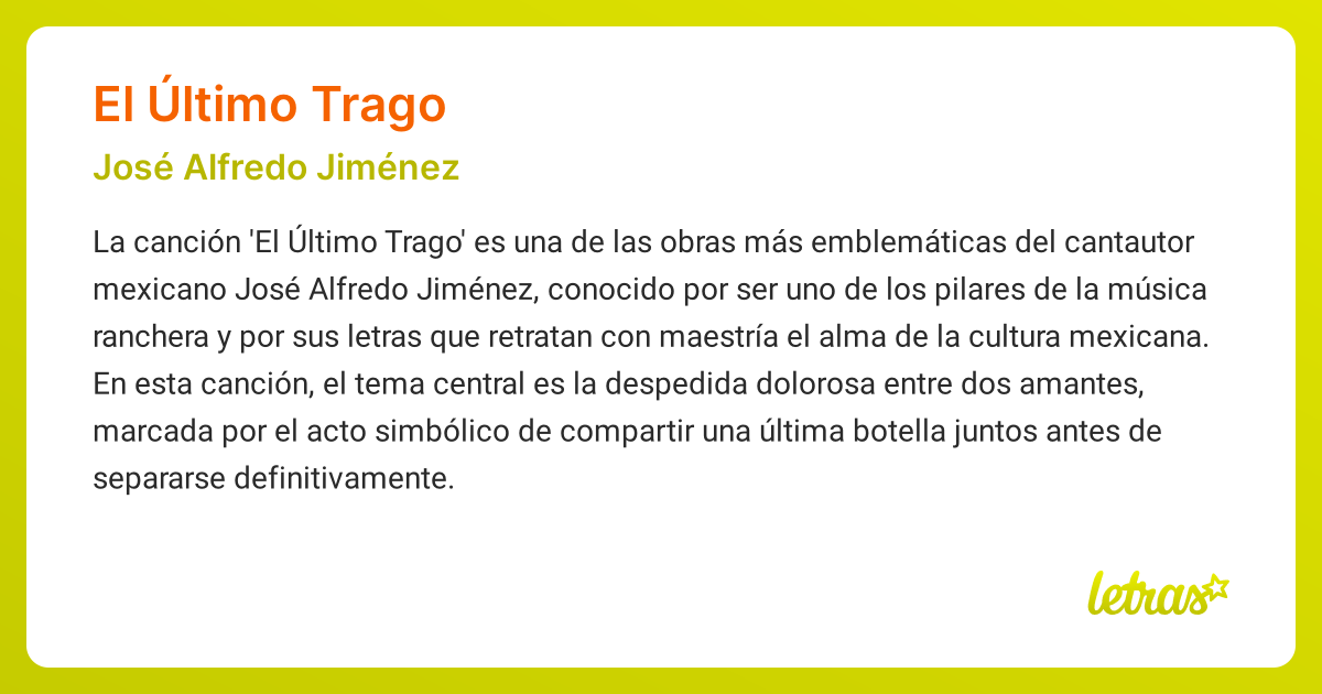 Significado de la canción EL ÚLTIMO TRAGO (José Alfredo Jiménez ...