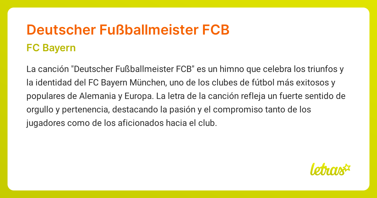 Significado de la canción DEUTSCHER FUßBALLMEISTER FCB (FC Bayern ...