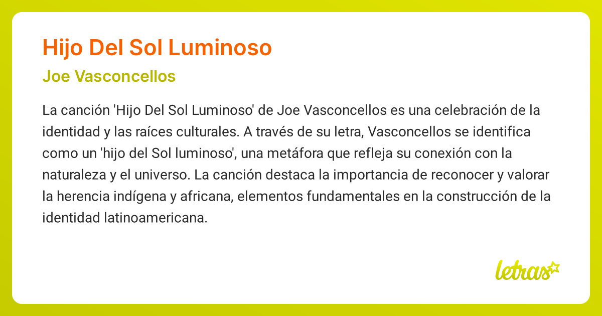 Significado de la canción HIJO DEL SOL LUMINOSO (Joe Vasconcellos ...