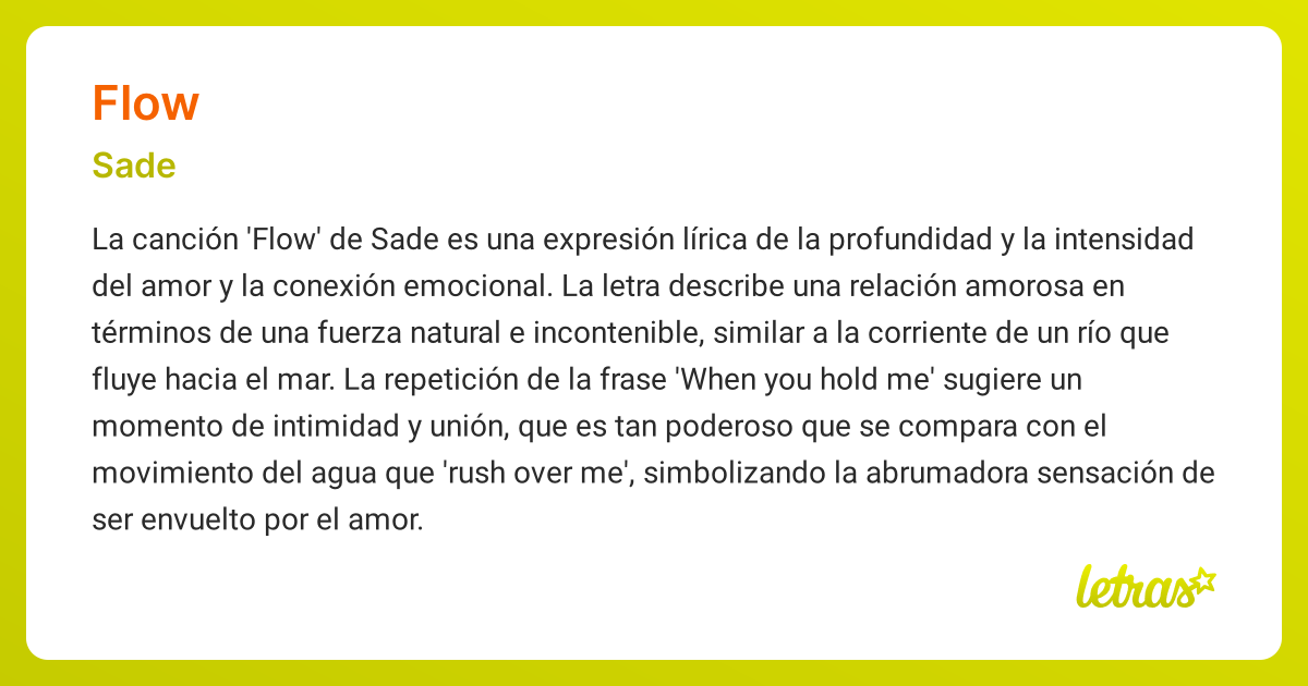 Significado de la canción FLOW (Sade) - LETRAS.COM