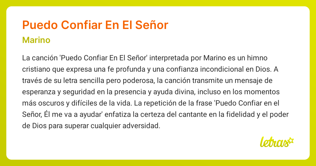 Significado de la canción PUEDO CONFIAR EN EL SEÑOR (Marino) - LETRAS.COM
