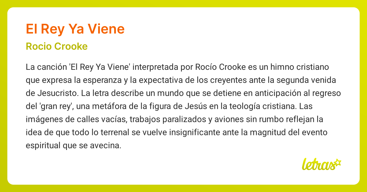 Significado de la canción EL REY YA VIENE (Rocio Crooke) - LETRAS.COM