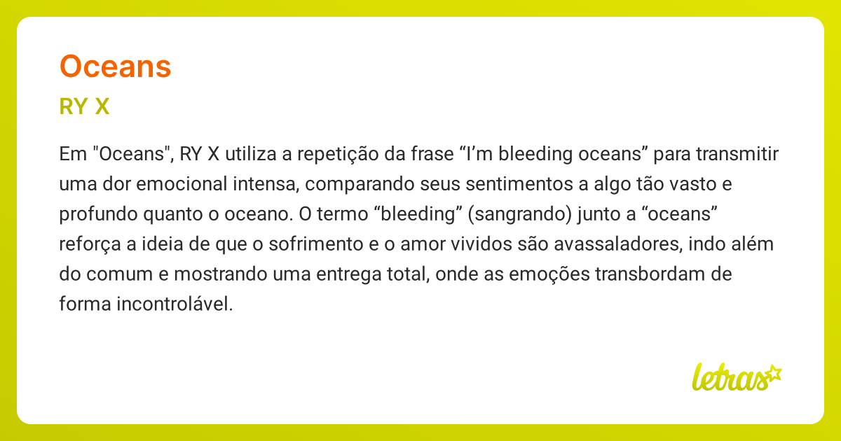 Significado da música OCEANS (RY X) - LETRAS.MUS.BR