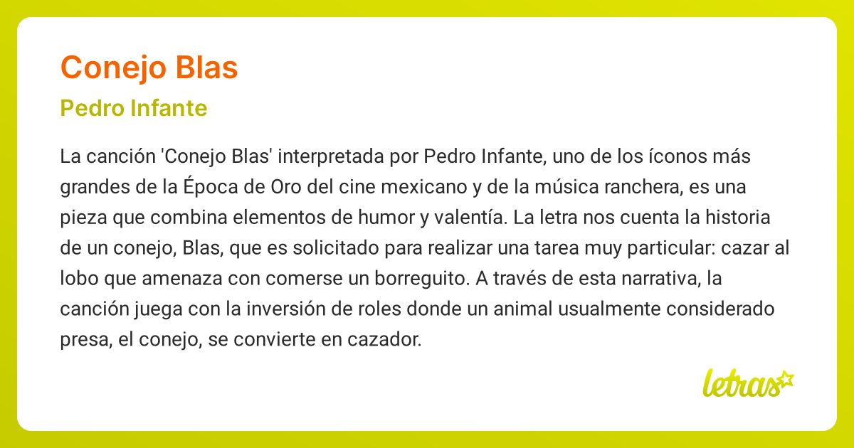 Significado de la canción CONEJO BLAS (Pedro Infante) - LETRAS.COM