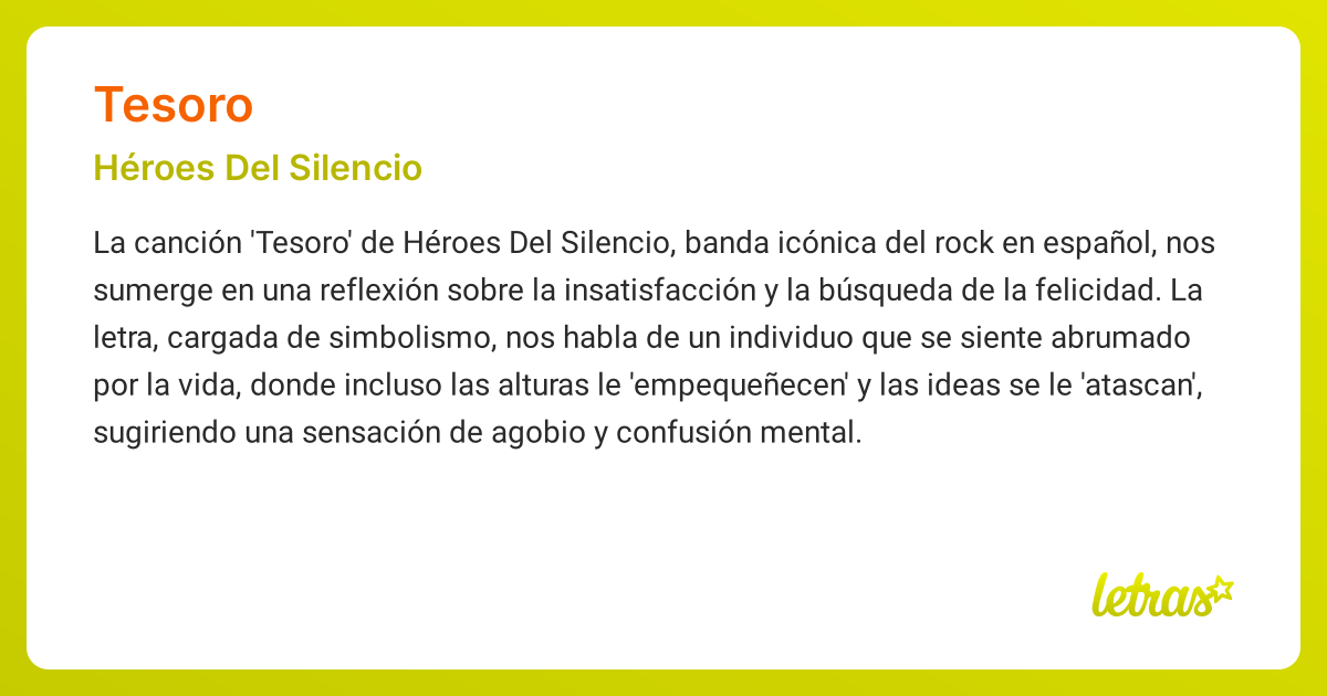 Significado de la canción TESORO (Héroes Del Silencio) - LETRAS.COM