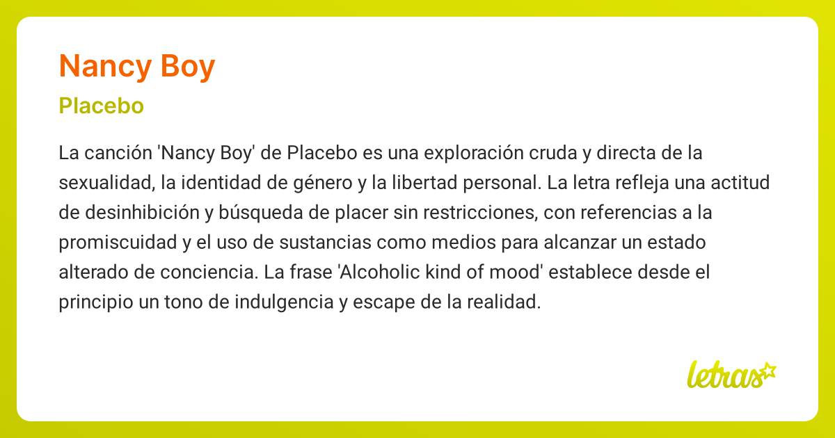 Significado de la canción NANCY BOY (Placebo) - LETRAS.COM