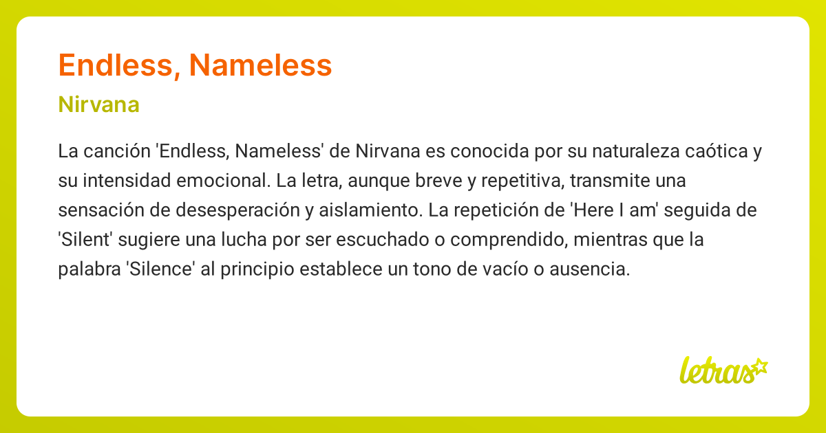 Significado de la canción ENDLESS, NAMELESS (Nirvana) - LETRAS.COM