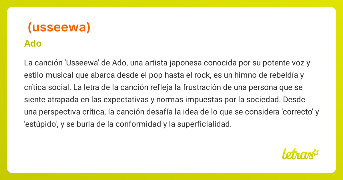 Significado de la canción うっせぇわ (USSEEWA) (Ado) - LETRAS.COM