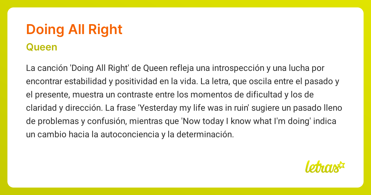 Significado de la canción DOING ALL RIGHT (Queen) - LETRAS.COM