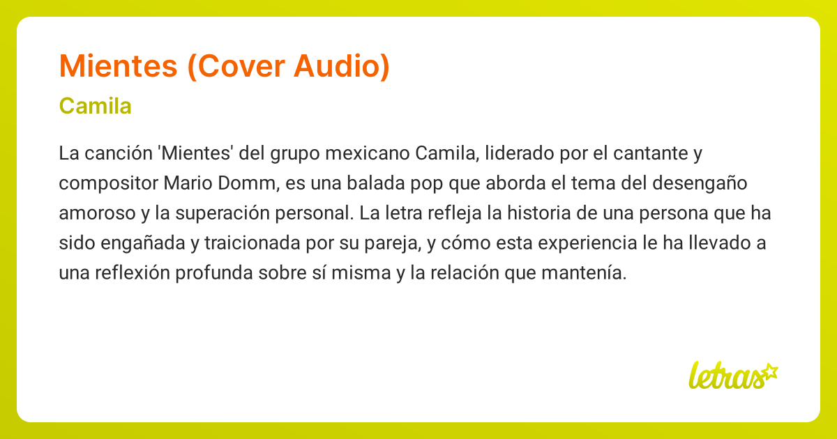 Significado de la canción MIENTES (COVER AUDIO) (Camila) - LETRAS.COM