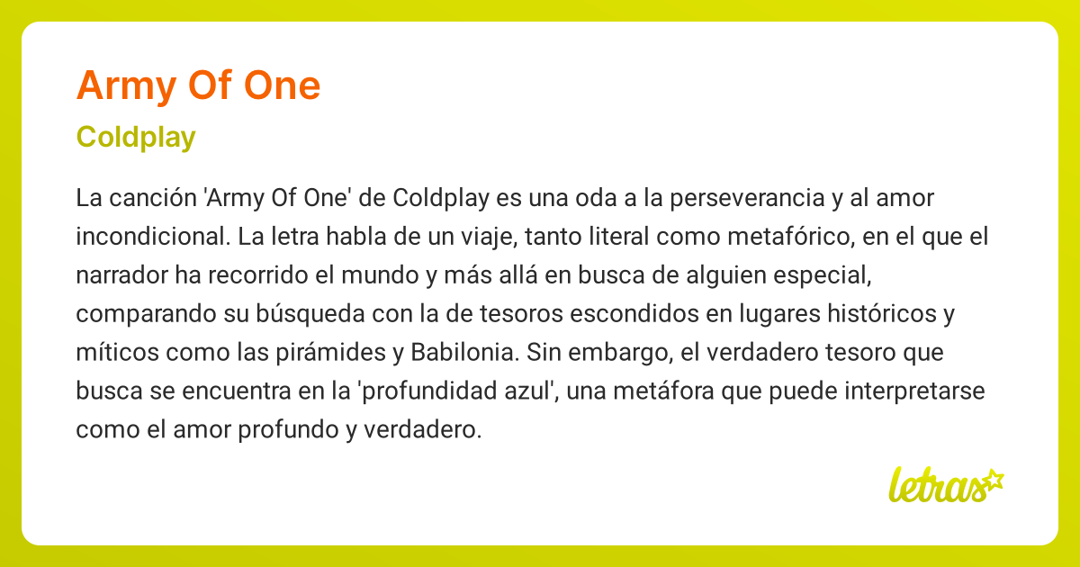 Significado de la canción ARMY OF ONE (Coldplay) - LETRAS.COM