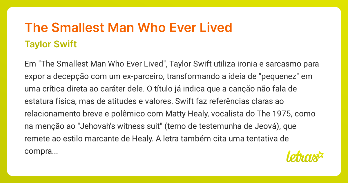Significado da música The Smallest Man Who Ever Lived (Taylor Swift ...