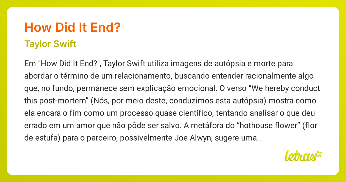 Significado da música HOW DID IT END? (Taylor Swift) - LETRAS.MUS.BR