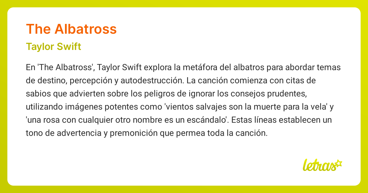 Significado de la canción THE ALBATROSS (Taylor Swift) - LETRAS.COM