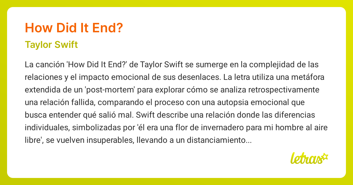 Significado de la canción HOW DID IT END? (Taylor Swift) - LETRAS.COM
