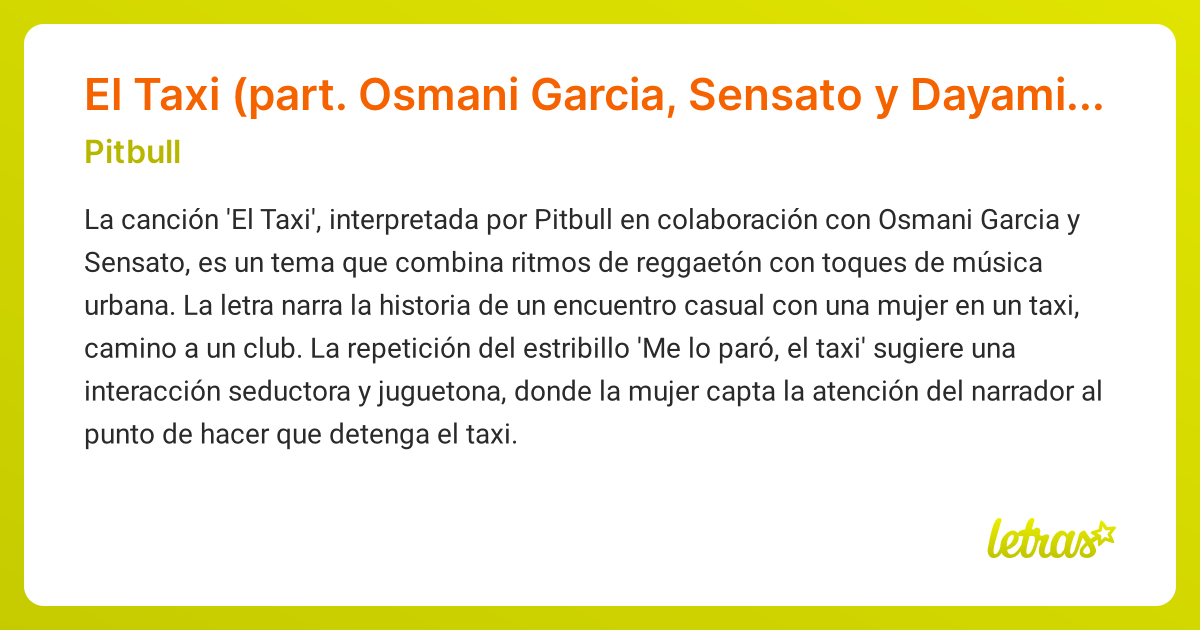Significado de la canción El Taxi (part. Osmani Garcia, Sensato y ...