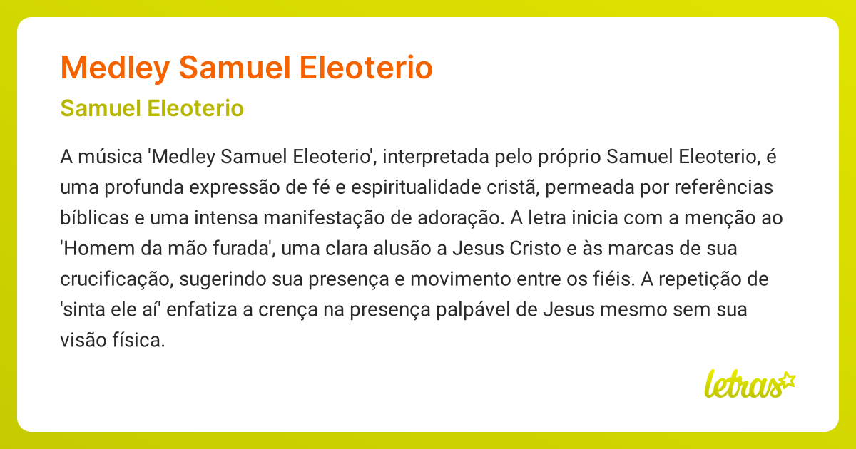 Significado da música MEDLEY SAMUEL ELEOTERIO (Samuel Eleoterio ...