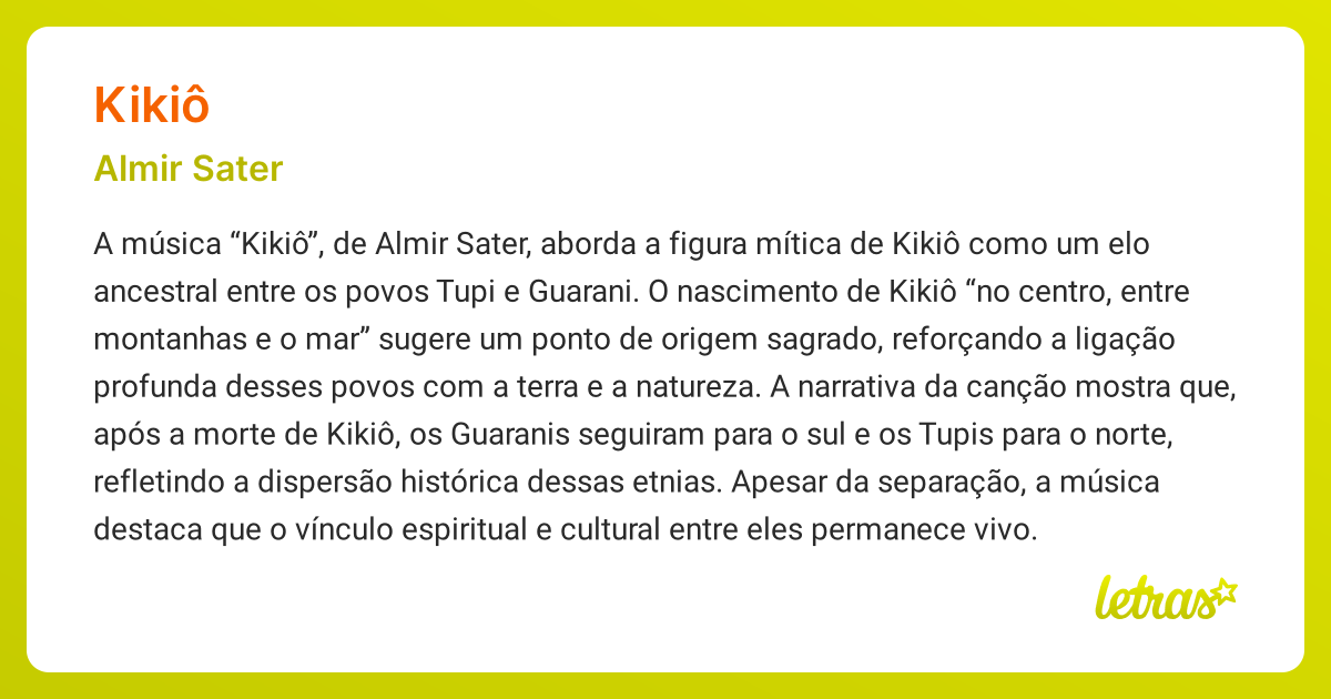 Significado da música KIKIÔ (Almir Sater) - LETRAS.MUS.BR