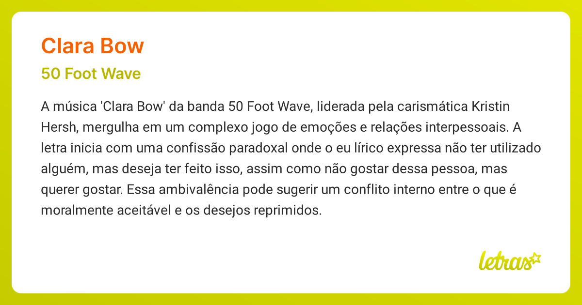 Significado da música CLARA BOW (50 Foot Wave) - LETRAS.MUS.BR