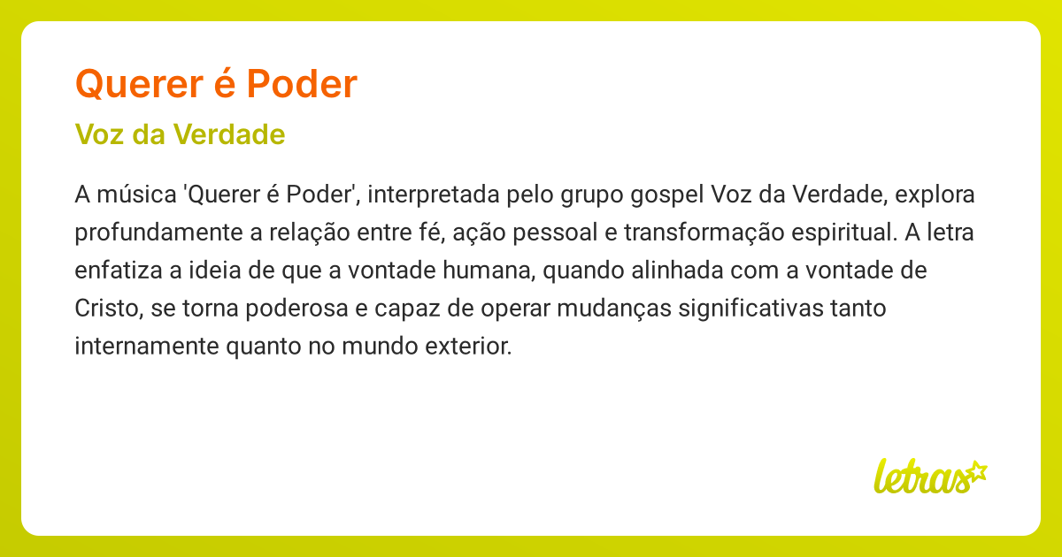 Significado da música QUERER É PODER (Voz da Verdade) - LETRAS.MUS.BR