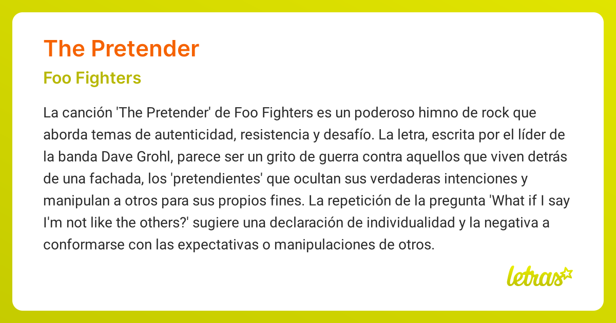 Significado de la canción THE PRETENDER (Foo Fighters) - LETRAS.COM