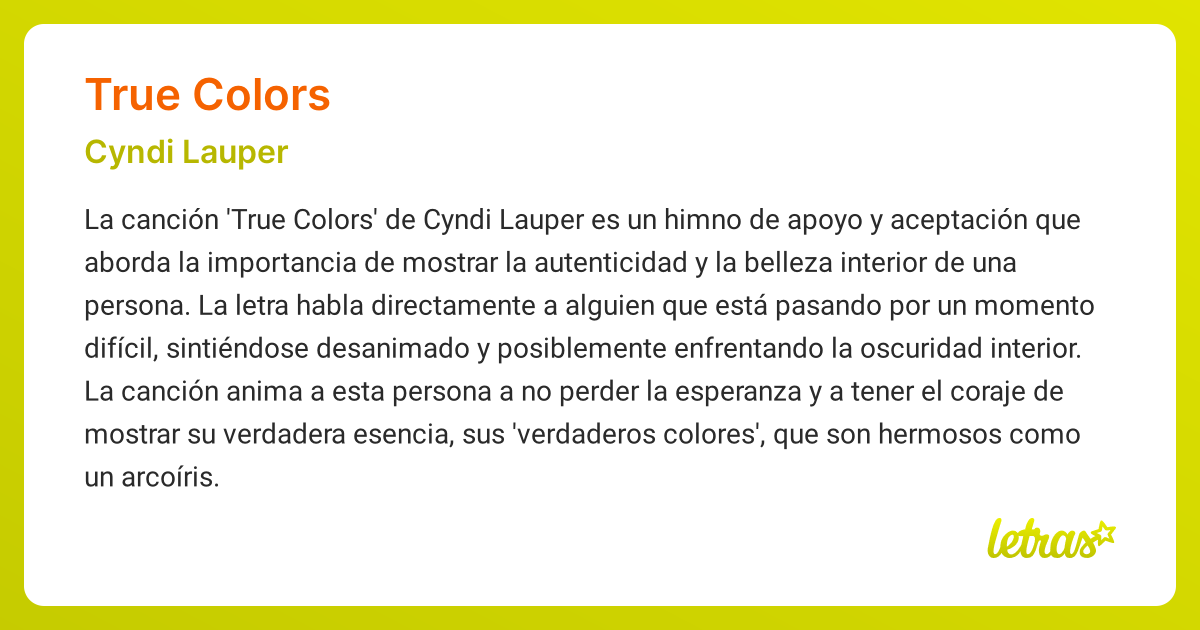 Significado de la canción TRUE COLORS (Cyndi Lauper) - LETRAS.COM
