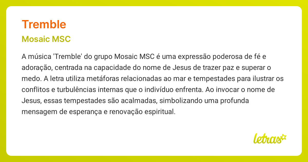 Significado da música TREMBLE (Mosaic MSC) - LETRAS.MUS.BR