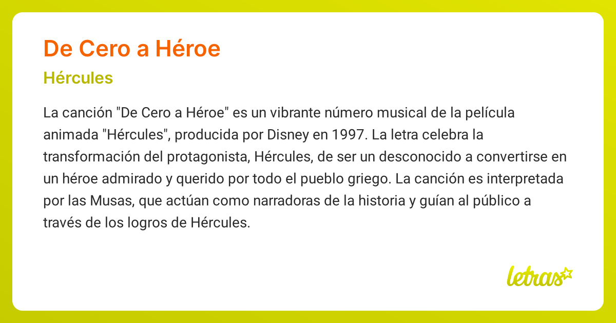 Significado de la canción DE CERO A HÉROE (Hércules) - LETRAS.COM