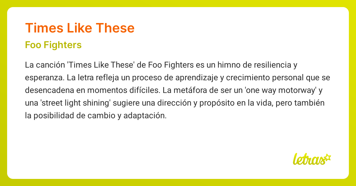 Significado de la canción TIMES LIKE THESE (Foo Fighters) - LETRAS.COM