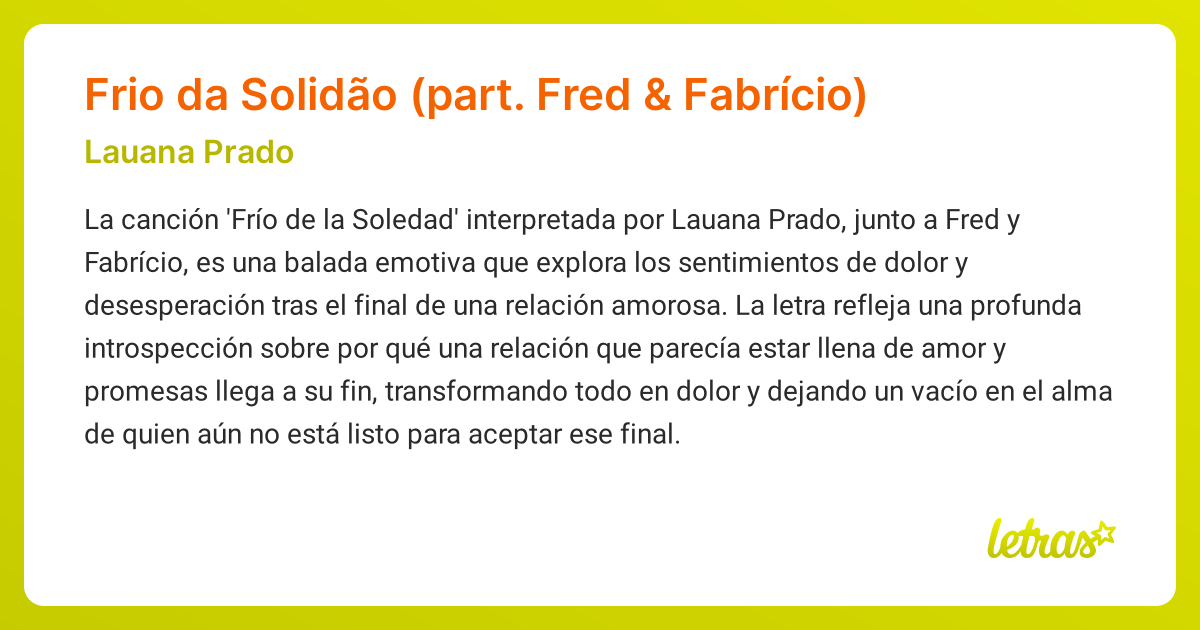 Significado de la canción Frio da Solidão (part. Fred & Fabrício ...