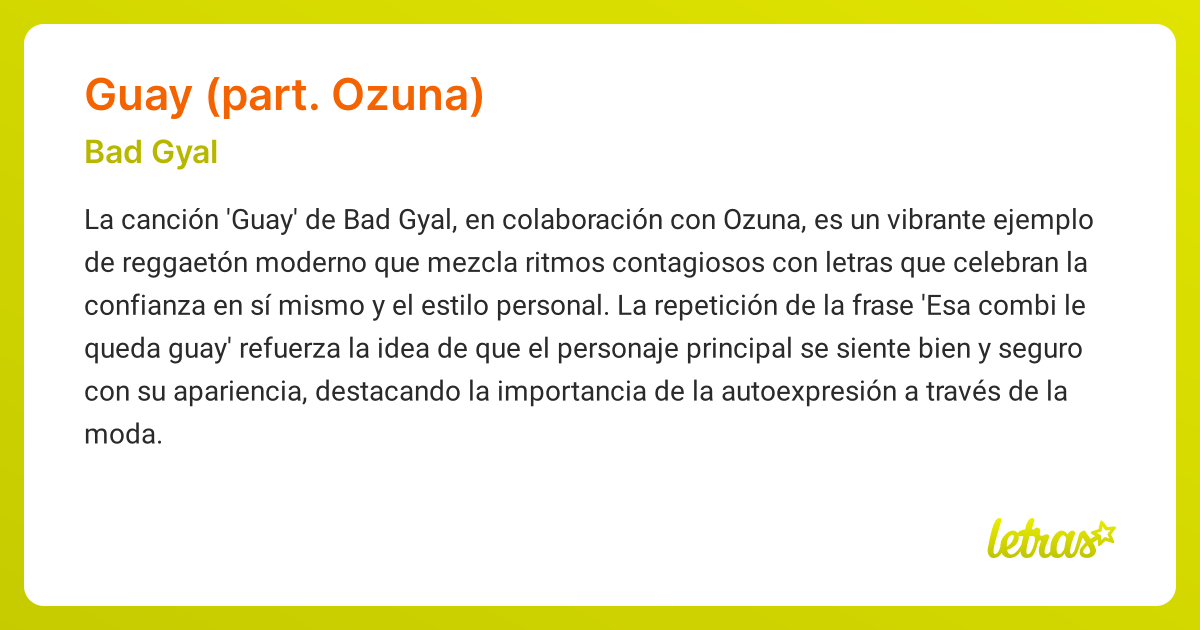 Significado de la canción GUAY (PART. OZUNA) (Bad Gyal) - LETRAS.COM