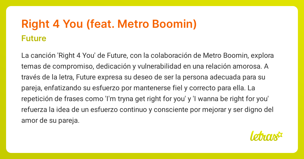 Significado de la canción Right 4 You (feat. Metro Boomin) (Future ...