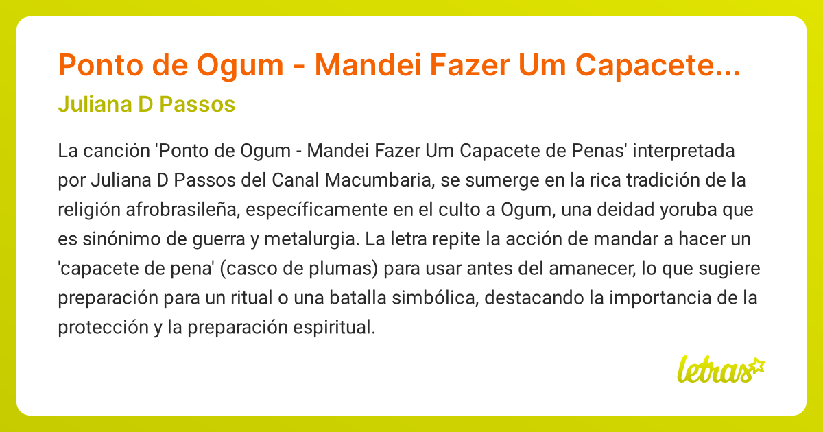 Significado de la canción Ponto de Ogum - Mandei Fazer Um Capacete de ...
