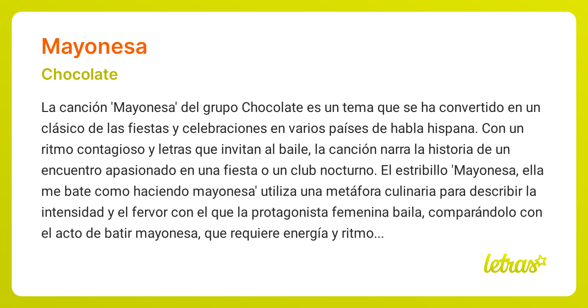 Significado de la canción MAYONESA (Chocolate) - LETRAS.COM