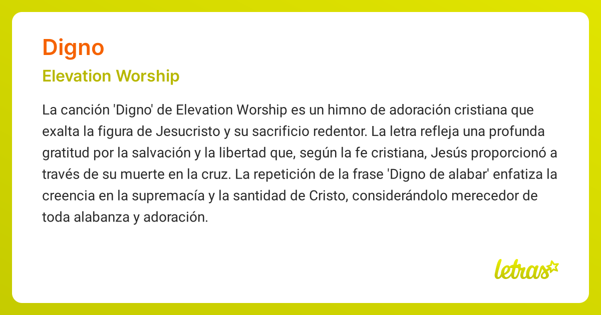 Significado de la canción DIGNO (Elevation Worship) - LETRAS.COM