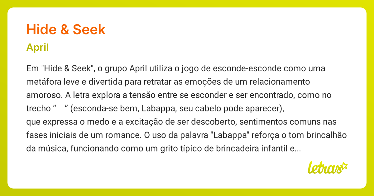 Significado da música HIDE & SEEK (April) - LETRAS.MUS.BR